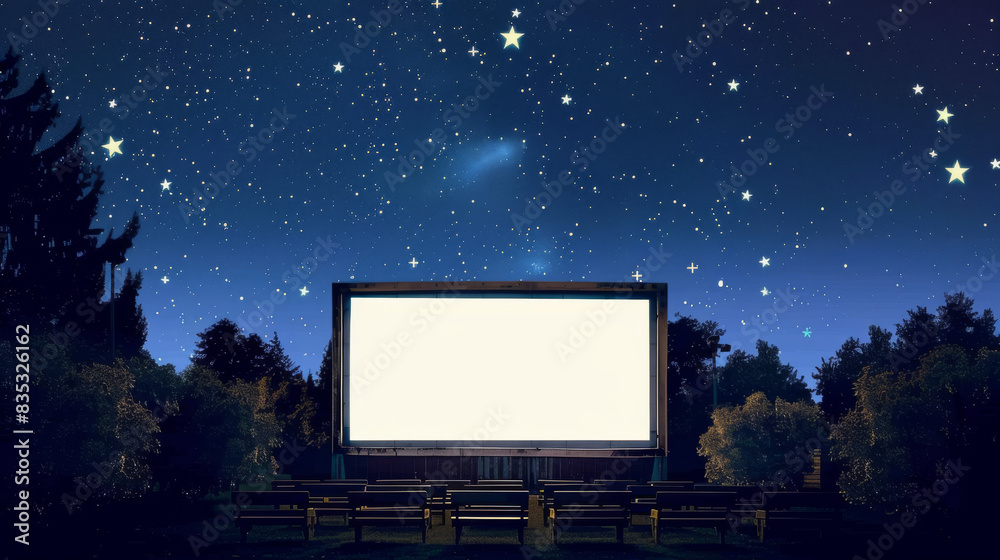 classic Hollywood-style outdoor movie screen under the stars, nostalgia ...