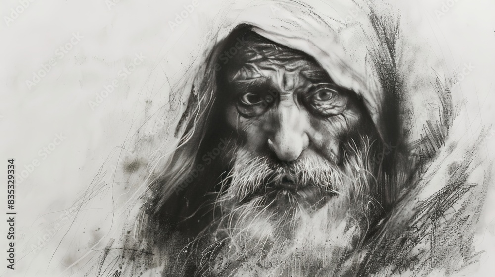 Prophet Abraham, bible, Charcoal pencil drawing, white background, 16:9 ...