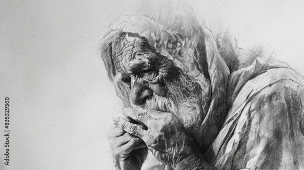 Prophet Abraham, bible, Charcoal pencil drawing, white background, 16:9 ...