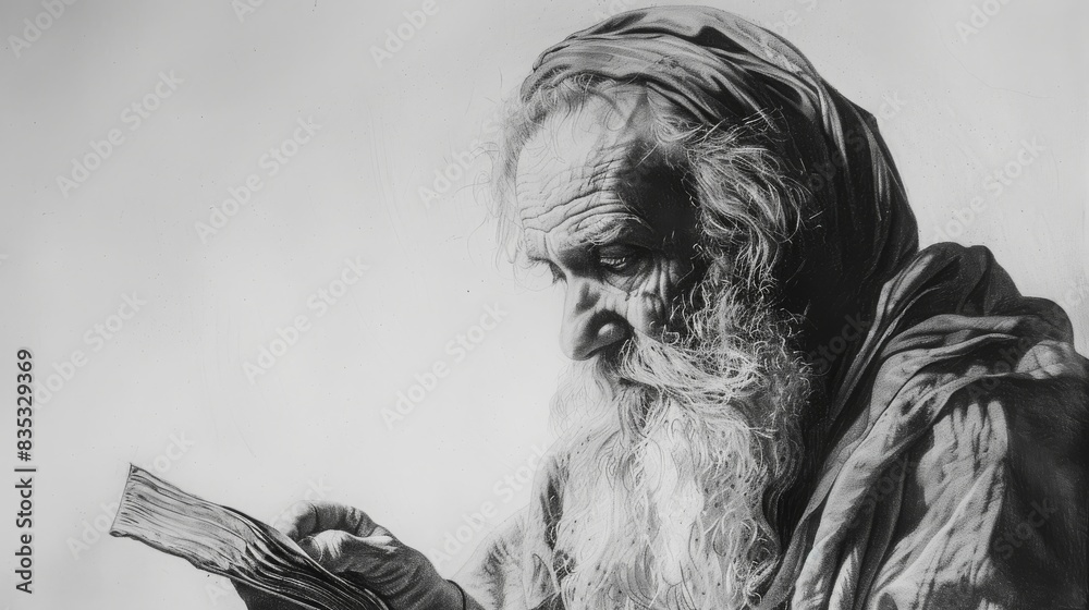 Prophet Abraham, bible, Charcoal pencil drawing, white background, 16:9 ...