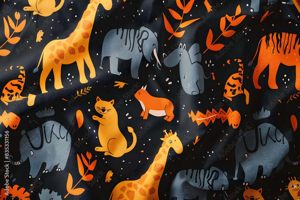 Cartoon zoo for kids background with Animal icon on fabric. Stock ...