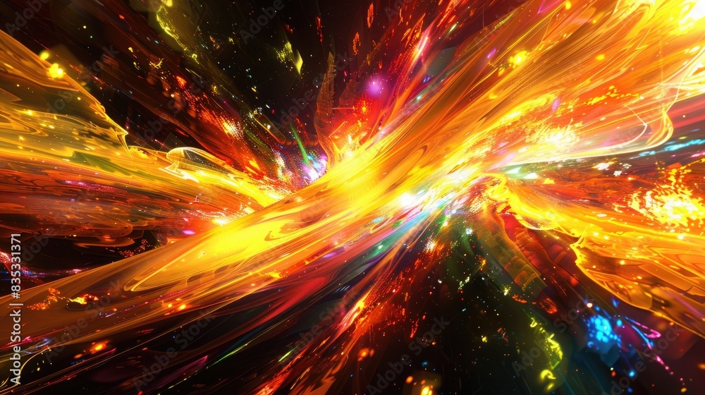 Dynamic amber patterns colliding with neon flashes and a spectrum of ...