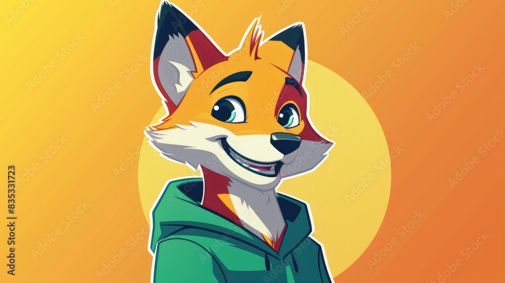 Cartoon fox in a green shirt smiling for a profile picture with pixel ...