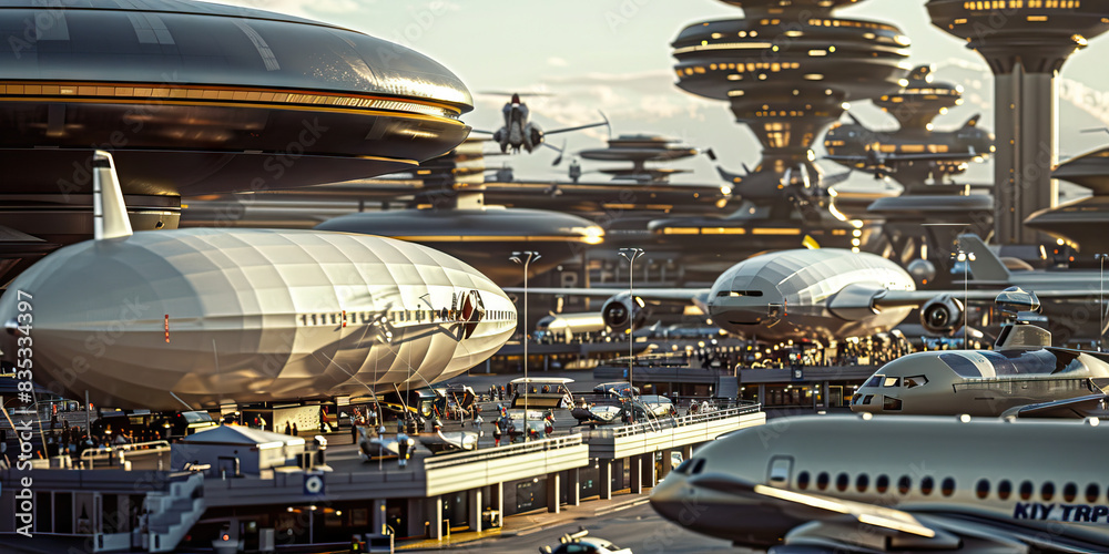 Skyport Terminal: A bustling terminal for airships and flying vehicles ...