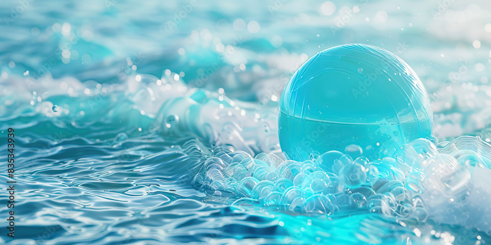 Aqua Blue Beach Ball: A beach ball bobbing in the waves, its surface ...