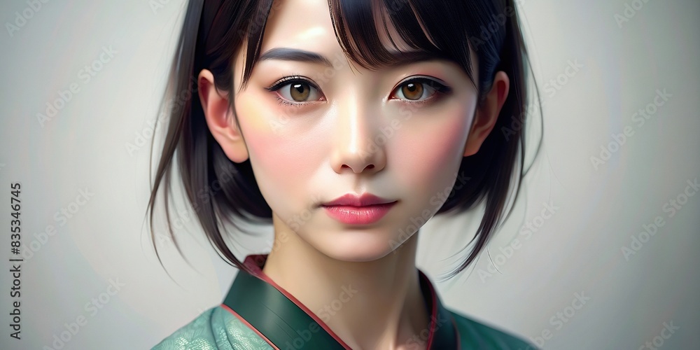 Portrait of beautiful Japanese women with white background by ...