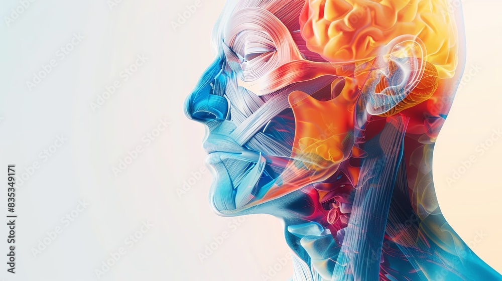 facial structure, medical illustration, anatomy, focus on, colorful ...