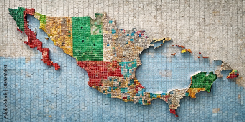 Creative map mosaic of Republic of Mexico with Mexico City highlighted ...