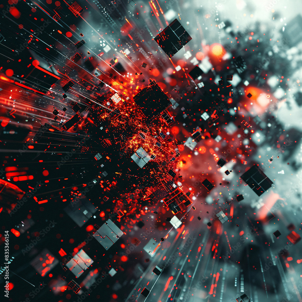 An abstract representation of a computer virus with glitch effects and ...