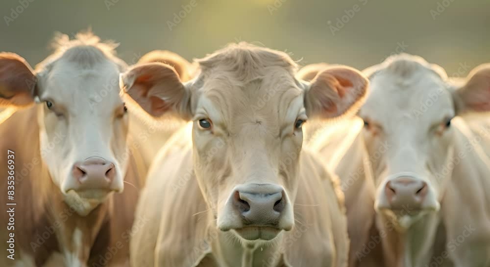 Portrait of adult cows with blurred background viewed from the front ...