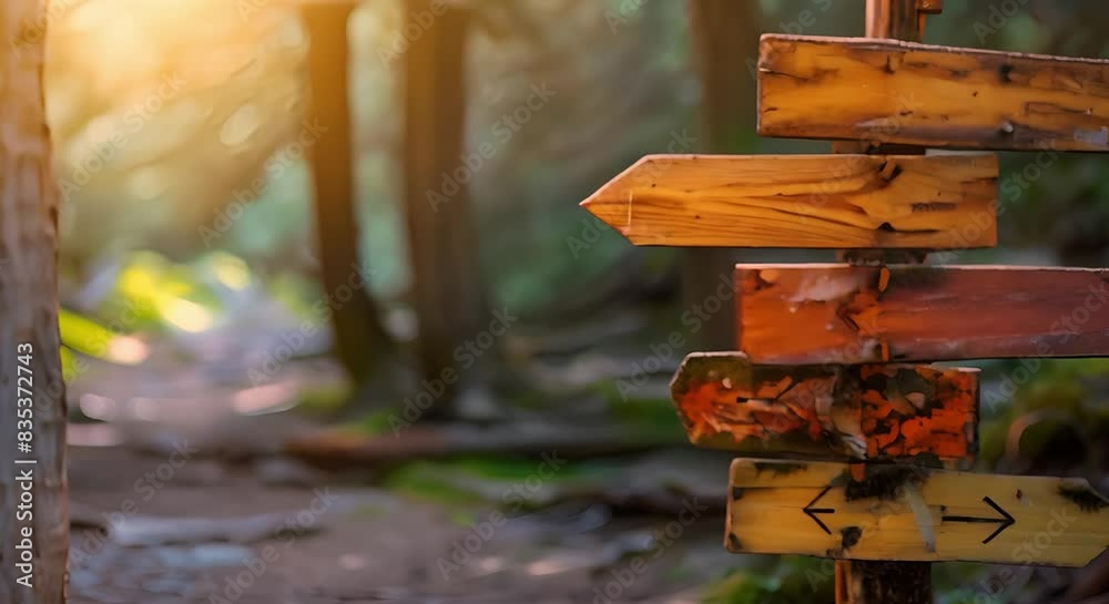 Collection of empty wooden directional signposts with arrows for ...
