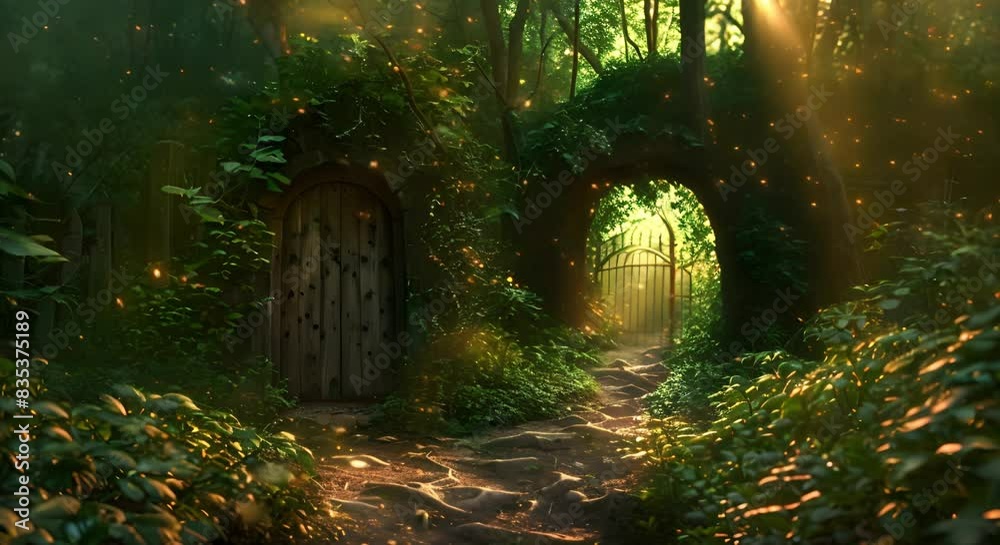 Secret Wooden Door: Gateway to Enchanted Forest and Mystical Light ...
