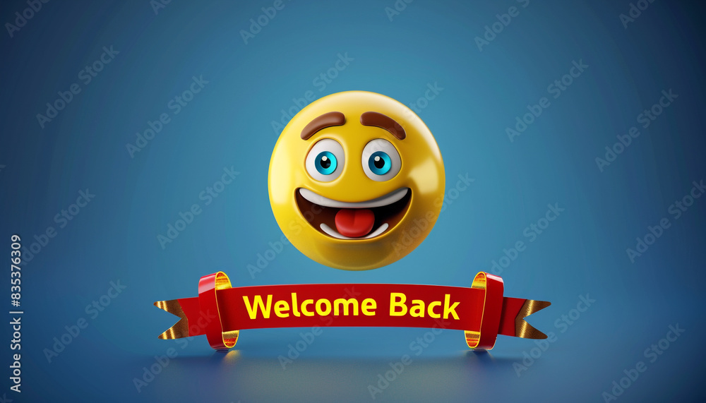 A deep sea blue background sets the stage for a 3D luxury yellow emoji ...