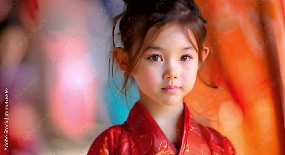 Portrait of a young Japanese girl in a red robe captured with realism ...