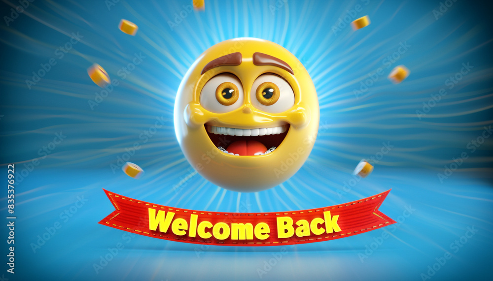 A striking ultramarine blue backdrop to a 3D luxury yellow emoji, its ...