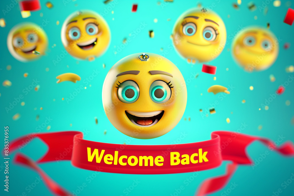 A vibrant turquoise background showcasing a 3D luxury yellow emoji with ...