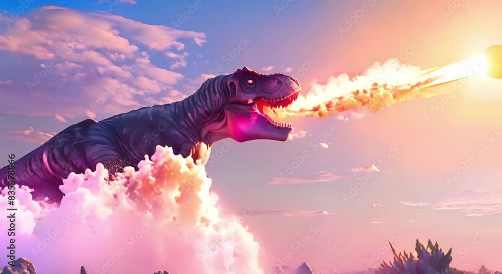 Hyperrealistic depiction of Tyrannosaurus rex during meteorite impact ...