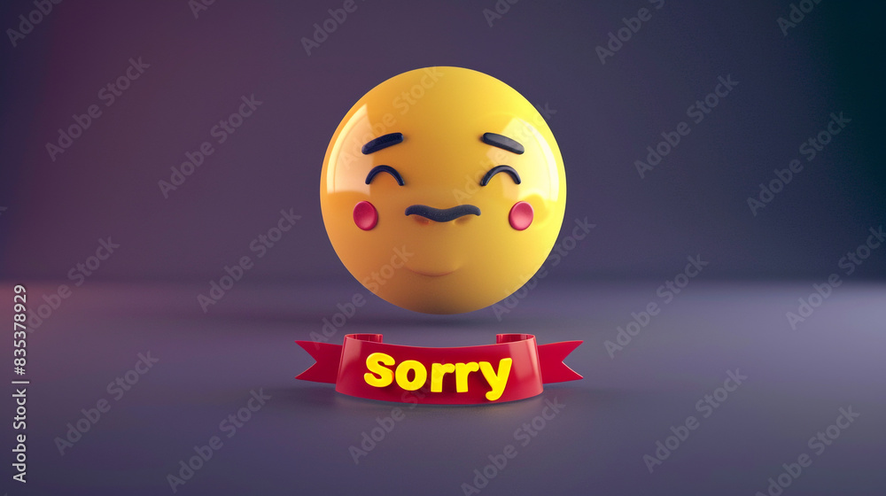 Design a 3D luxury yellow emoji with a guilt-ridden expression. Beneath ...