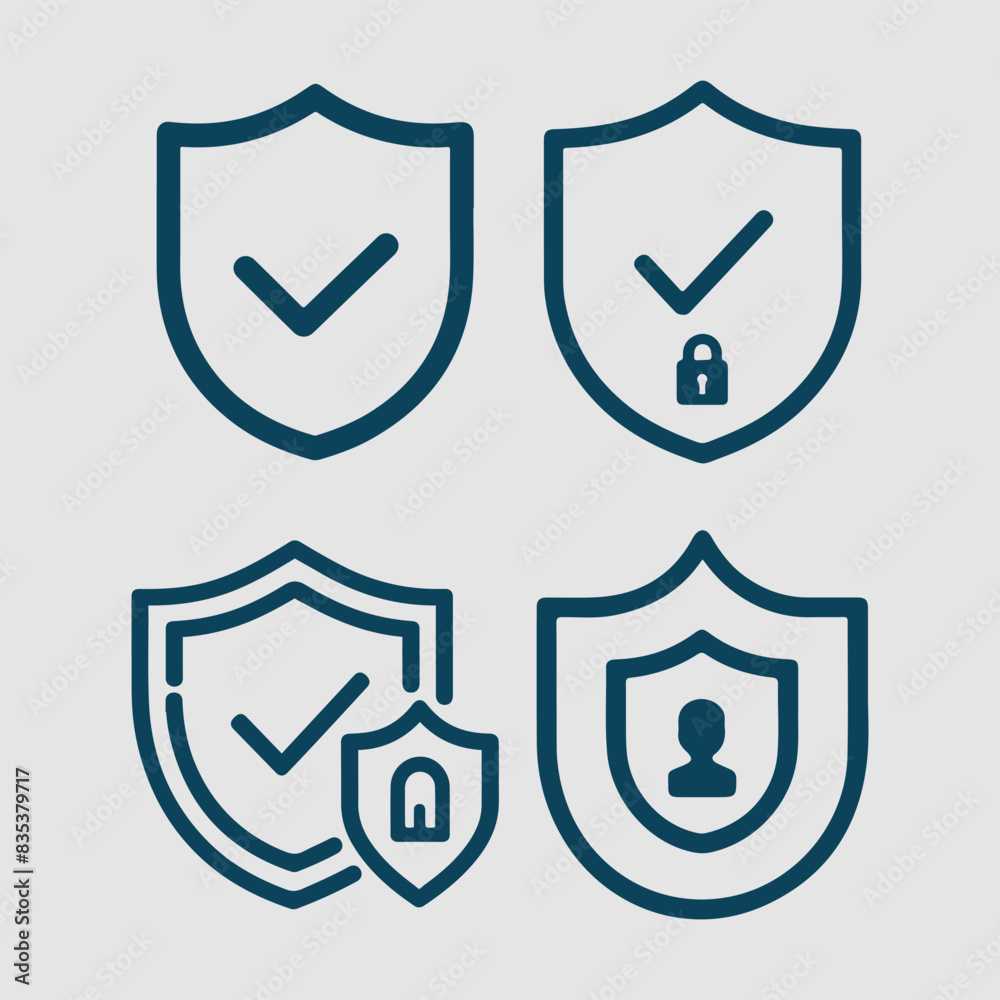 Tick Mark with shield Set, Tick mark approved with shield icon ...