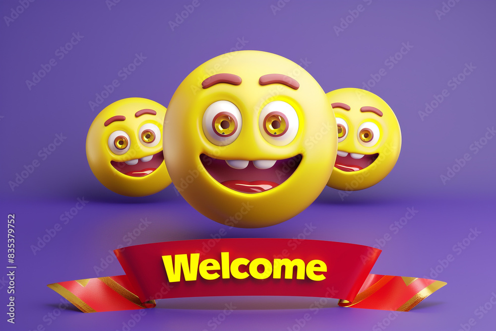 Fashion a 3D luxury yellow emoji with inviting expressions on a rich ...