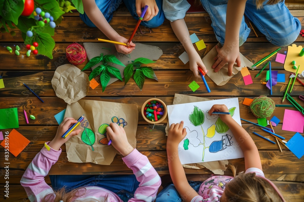 Kindergarten Crafts: Kids Drawing and Crafting Activities Stock Photo ...