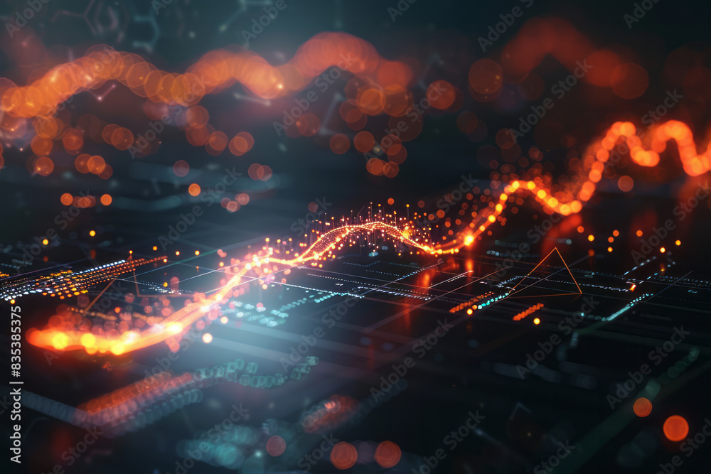 An animation of a line graph with a steady upward trend, with key ...