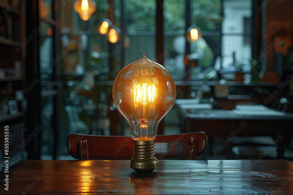 An animation of a light bulb turning on over a conference table ...