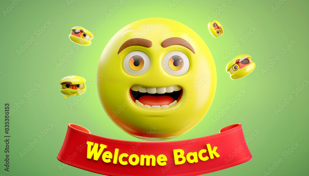 A bold electric lime backdrop to a 3D luxury yellow emoji, its face ...