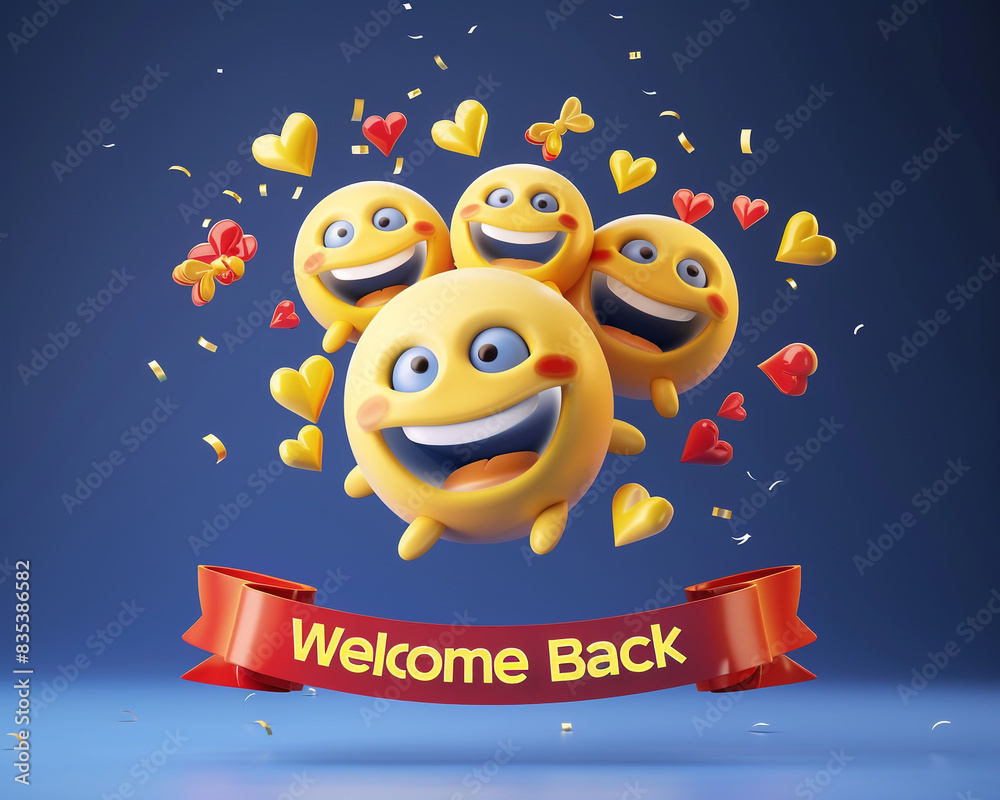 A deep indigo blue backdrop sets the stage for a 3D luxury yellow emoji ...