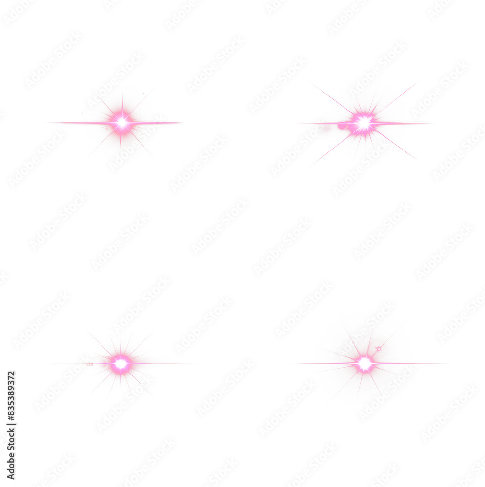 Glowing pink star set. lens flare, light flare. Bright light leak ...