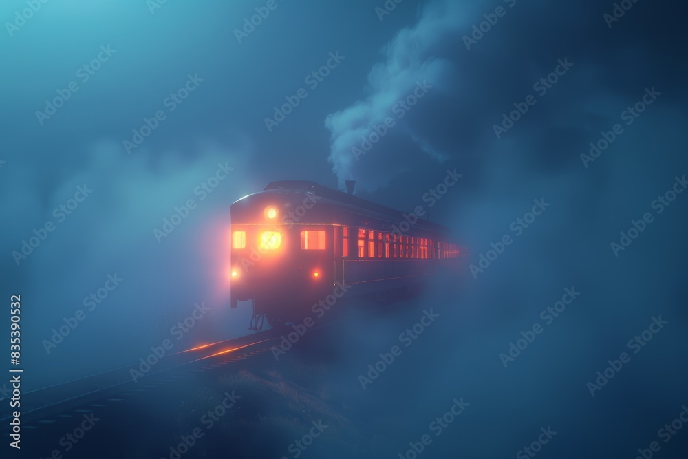 Haunted Steam Train Apparition Emerging from Dense Fog - Eerie and ...