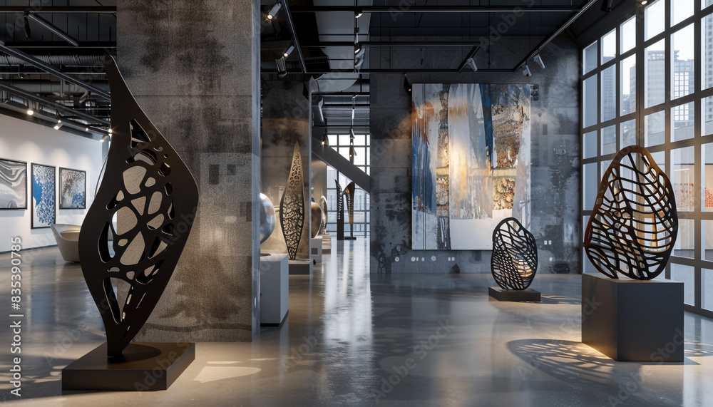 Elegant Avant Art Gallery space featuring modern laser-cut sculptures ...