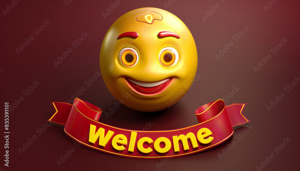 Design a 3D luxury yellow emoji with a radiant expression, featured on ...