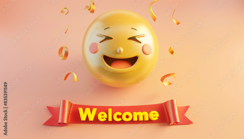 Design a 3D luxury yellow emoji with an affectionate wink, featured on ...