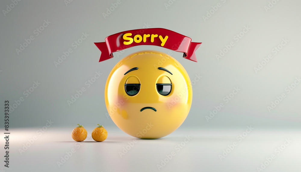 Design a 3D luxury yellow emoji with a contrite look, topped by a red ...