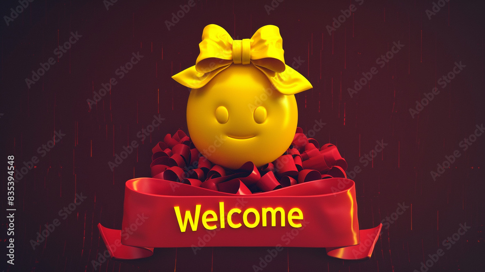 Generate a 3D luxury yellow emoji with a gracious bow, featured against ...