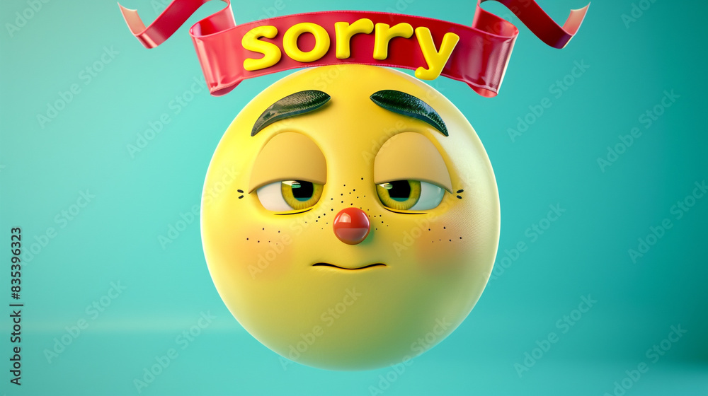 Produce a 3D yellow emoji with a remorseful expression. It's topped by ...