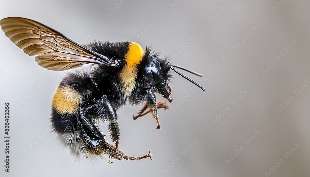 Wild American bumblebee - Bombus pensylvanicus - flying mid air with ...