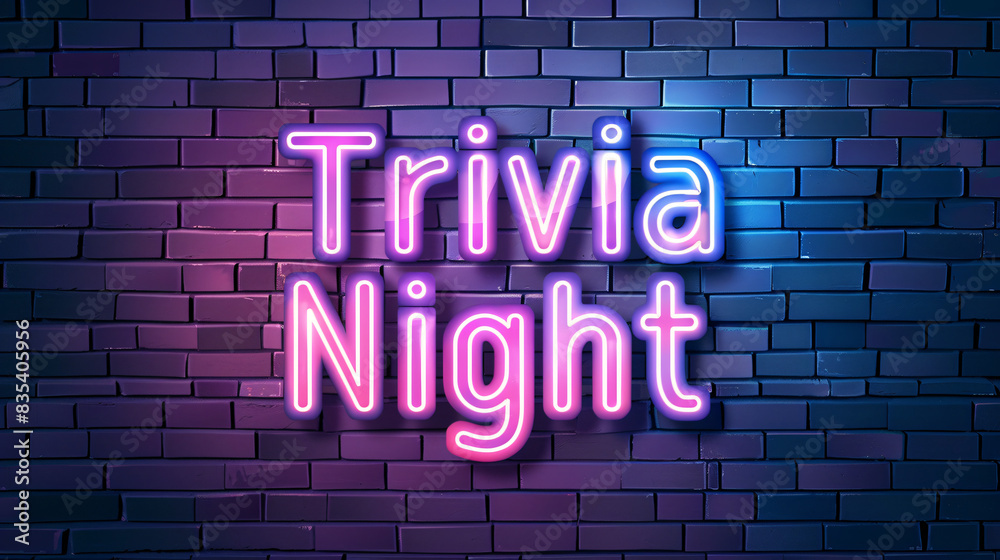 Vibrant blue brick wall background with a bright neon sign that reads ...