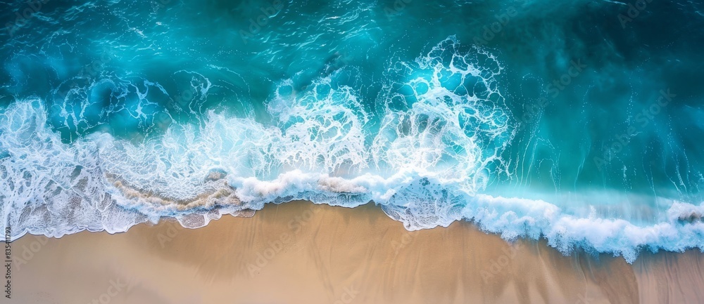 Top view of an epoxy resin drawing depicting a sandy beach during the ...