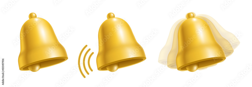 Vector set of three yellow bells showing various stages of ringing ...