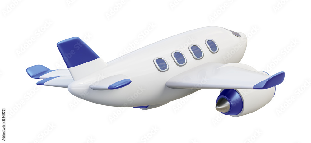 Flying airplane with blue decor isolated on transparent background. 3D ...