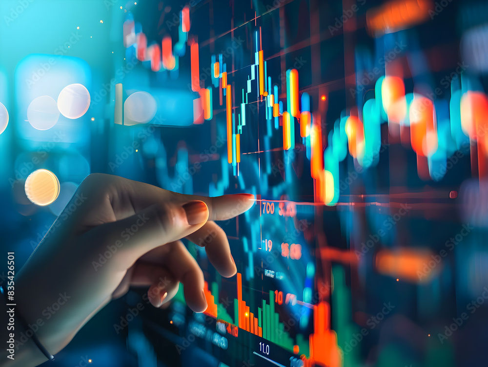 Trader calculating Fibonacci levels on a chart, analyzing stock market ...
