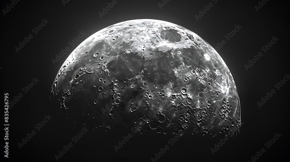 detailed photograph of the First Quarter Moon highlighting the stark ...