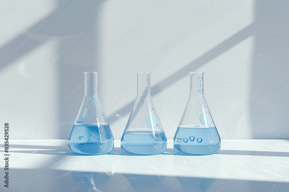 Chemical reaction of blue liquid in graduated cylinder in laboratory ...