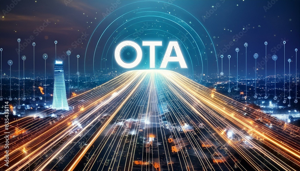 OTA over-the-air update illustration with written OTA in middle of data ...