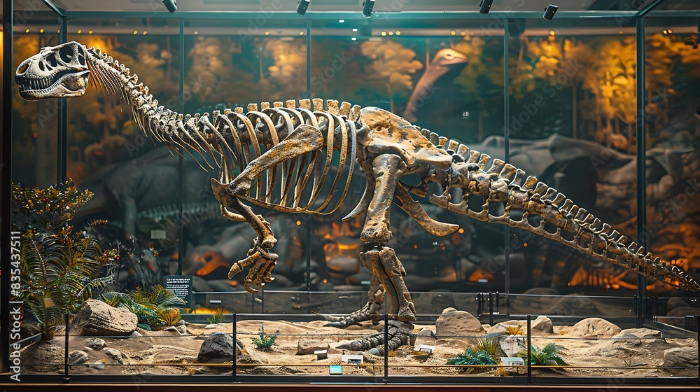 hyperrealistic fossil of a Brachiosaurus with its long neck and large ...