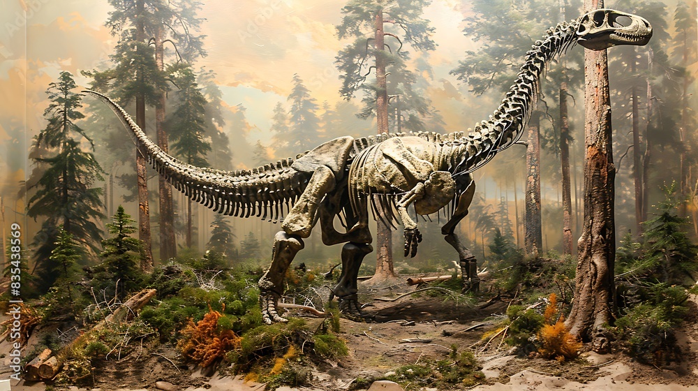 hyperrealistic fossil of a Diplodocus with its long neck and tail ...