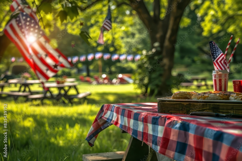 Backyard Memorial Day Barbecue Celebration With Picnic Table And