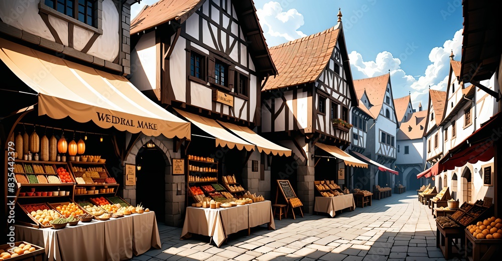 medieval market shopping district outdoors. blacksmith forge master ...